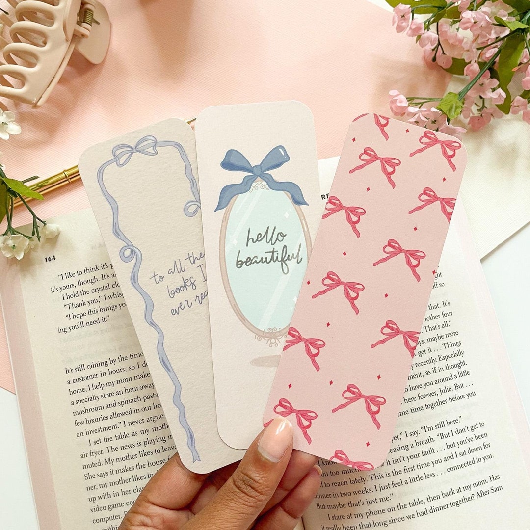 Bow Bookmark Set | Pink Bow Coquette Bookmarks, Double-sided Bookmarks ...