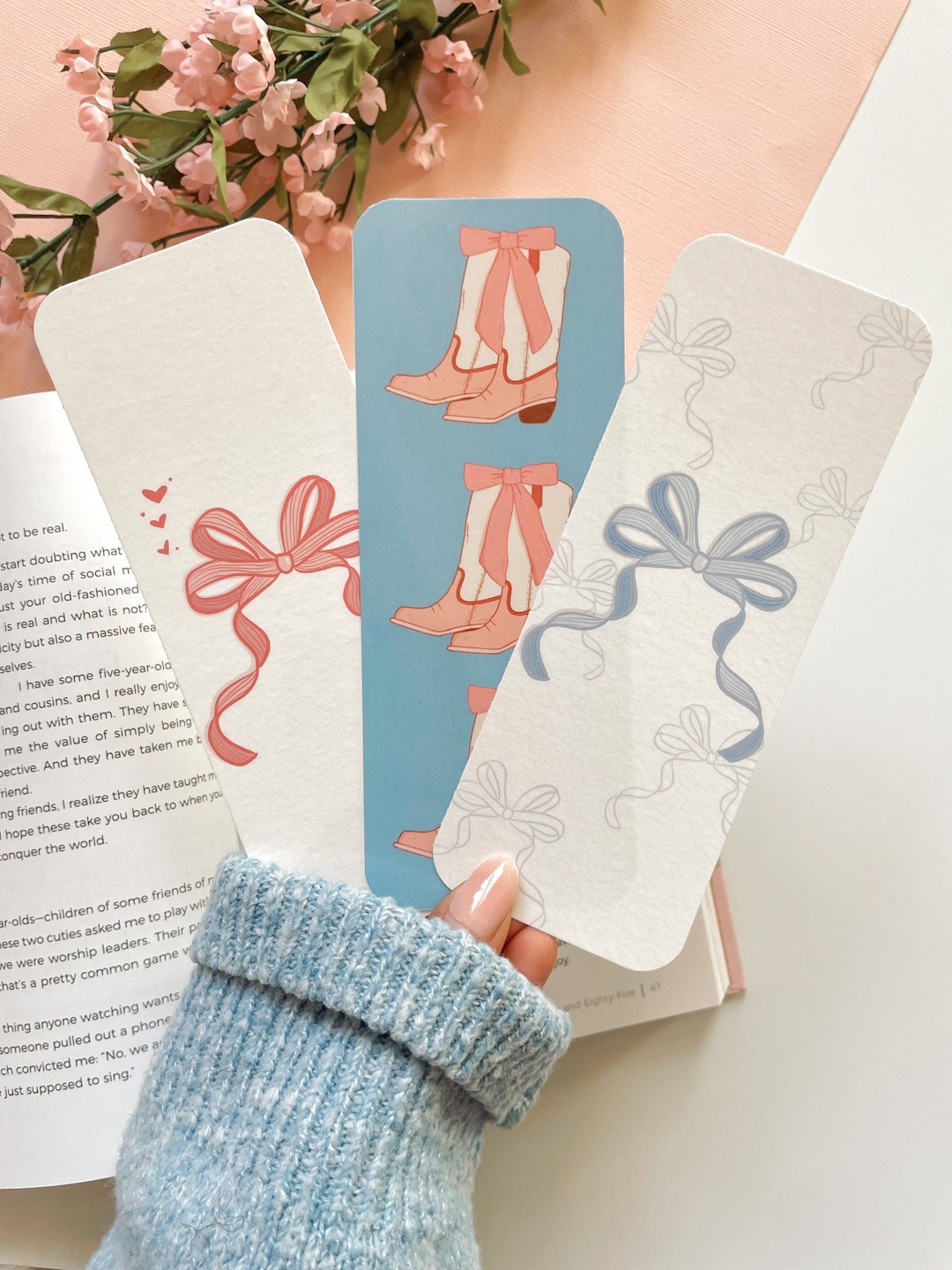 Bow Bookmark Set | Pink Bow Bookmarks, Double-sided Bookmarks | Girly ...