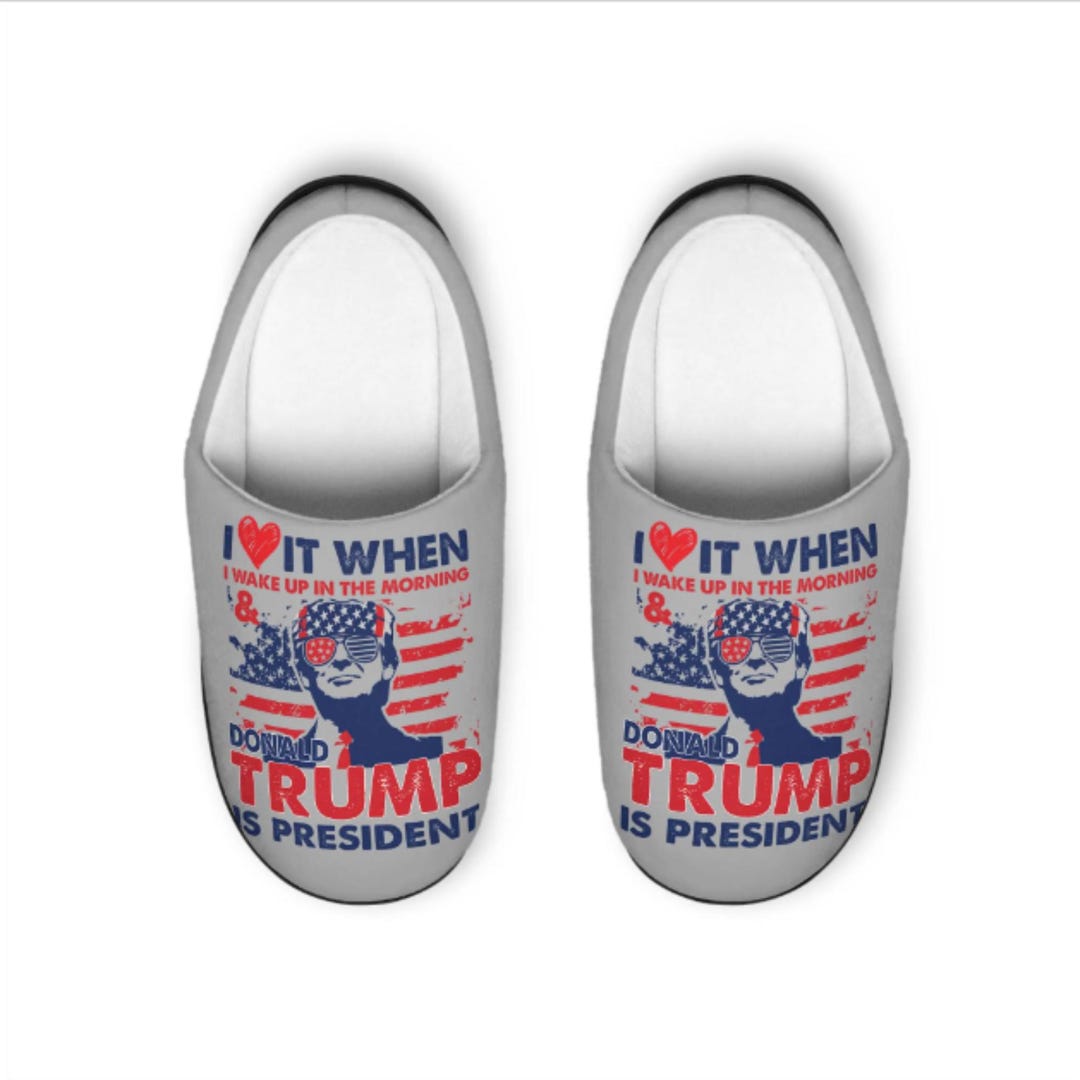 Trump 2025 Slippers: Men's Grey Indoor Flannel Fleece, MAGA Gift - Etsy