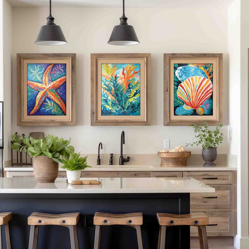 Ocean Life Printable Artwork Digital Seashell Wall Art Set of Four Art ...