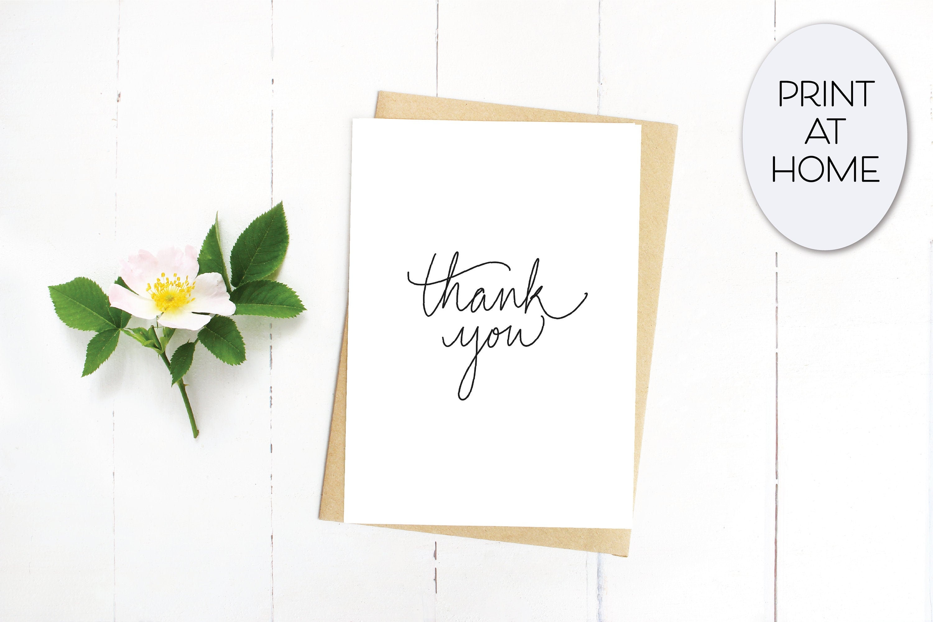 Two Sizes, Printable Card, Instant Download, Thank You, Hand Lettered ...