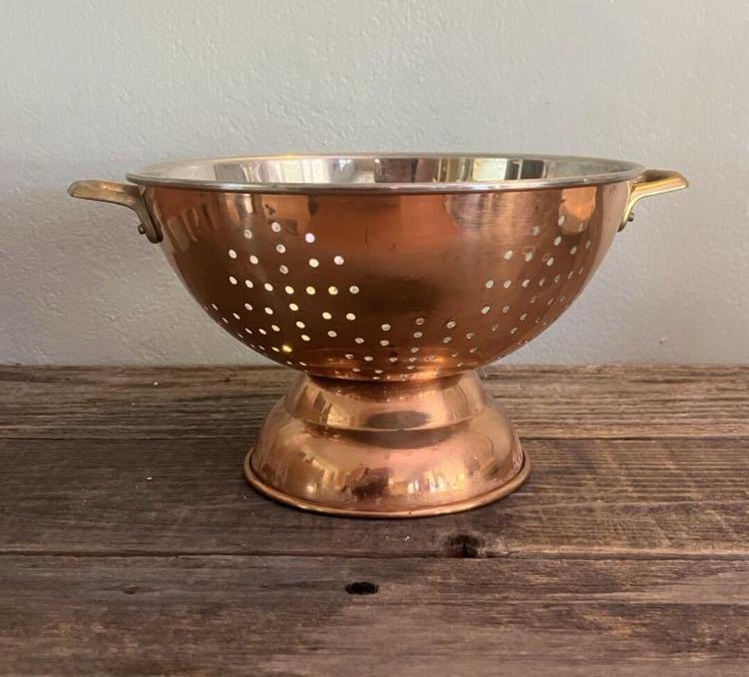 Vintage Copper Colander Stainer With Brass Handles and Footed Base - Etsy