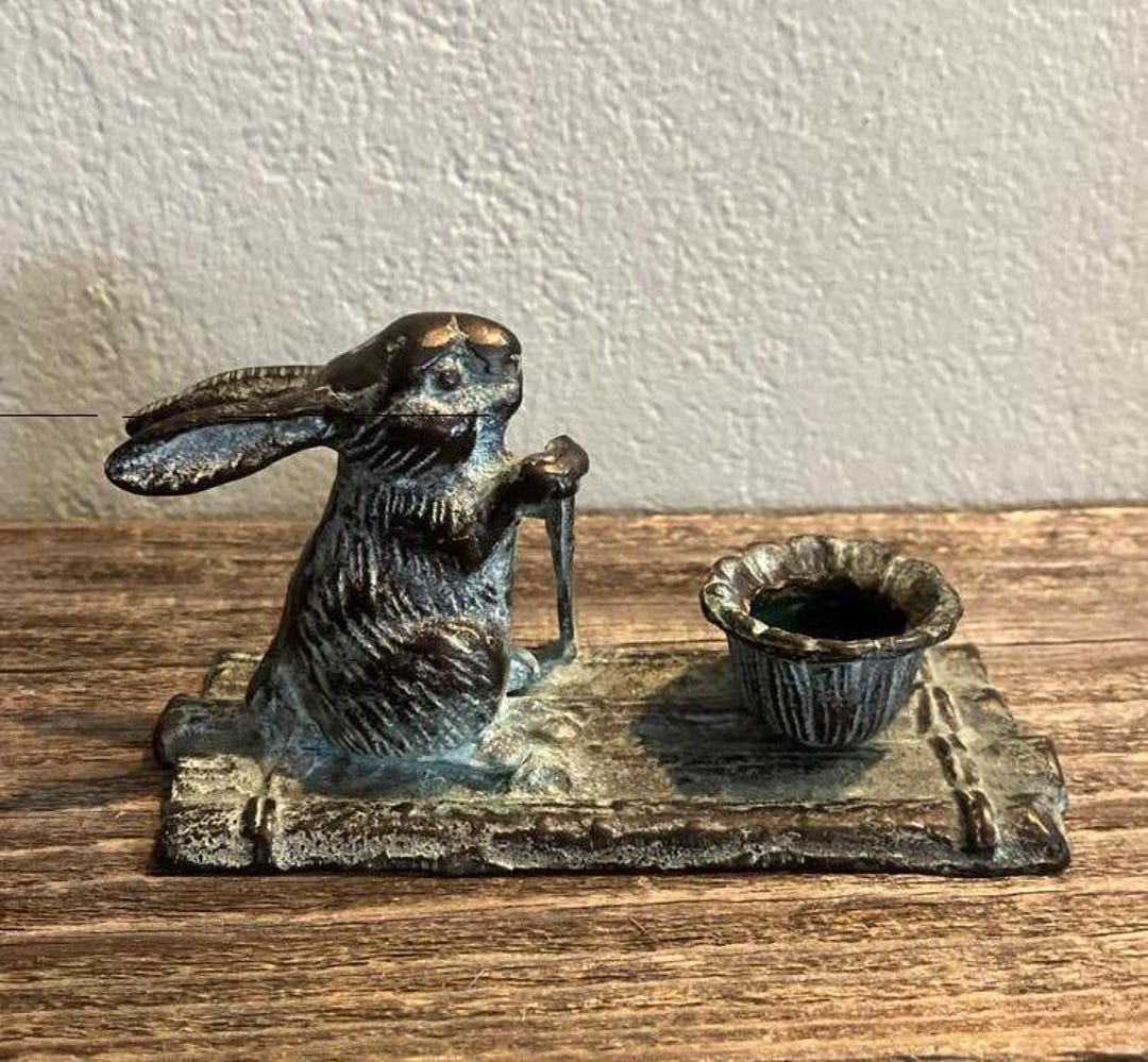 Vintage Cast Metal Candlestick With Rabbit Paddling a Raft Candle ...