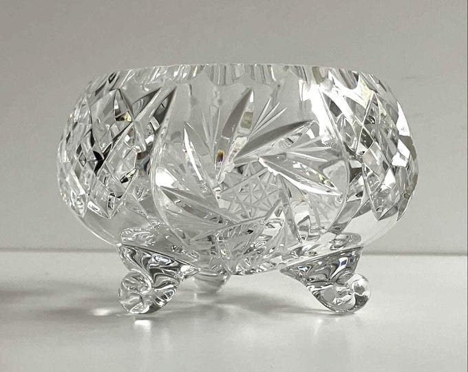 Vintage Bohemian Crystal Pinwheel Rose Bowl / 24% Lead Crystal Candy ...