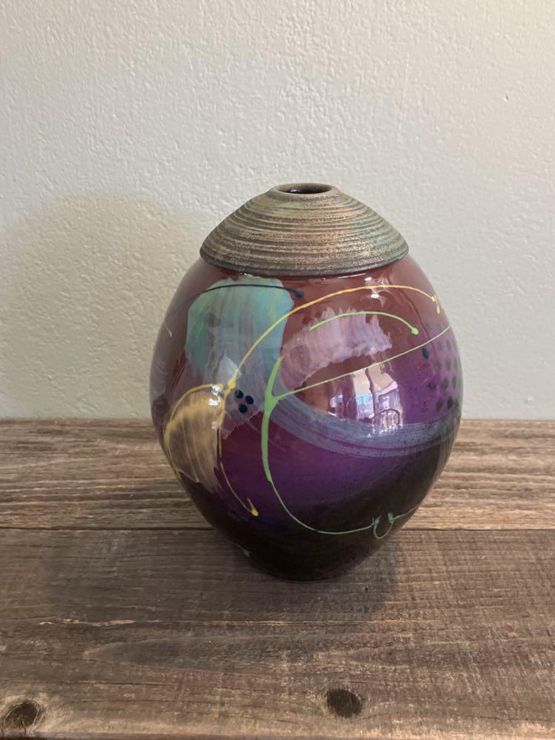 Vintage 1990s Vase, Signed Studio Pottery With Abstract Graffiti Style ...