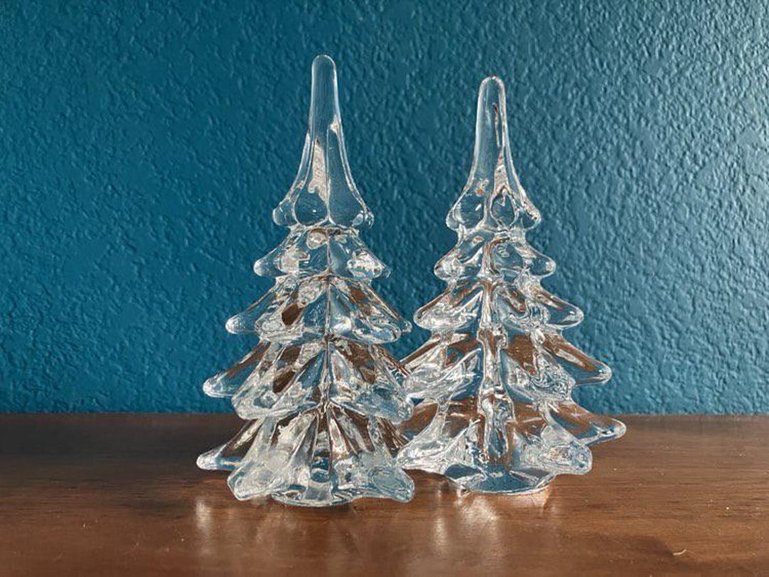 Vintage Christmas Clear Glass Pine Trees / Set of Two Christmas Tree ...