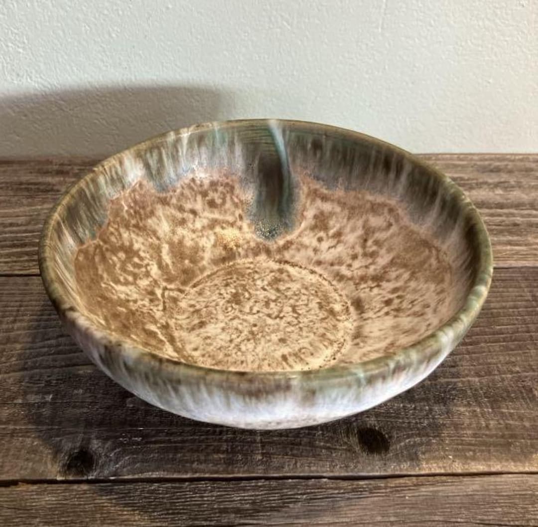 Mccarty Pottery Bowl With Nutmeg and Green Drip Glaze / Signed Merigold ...