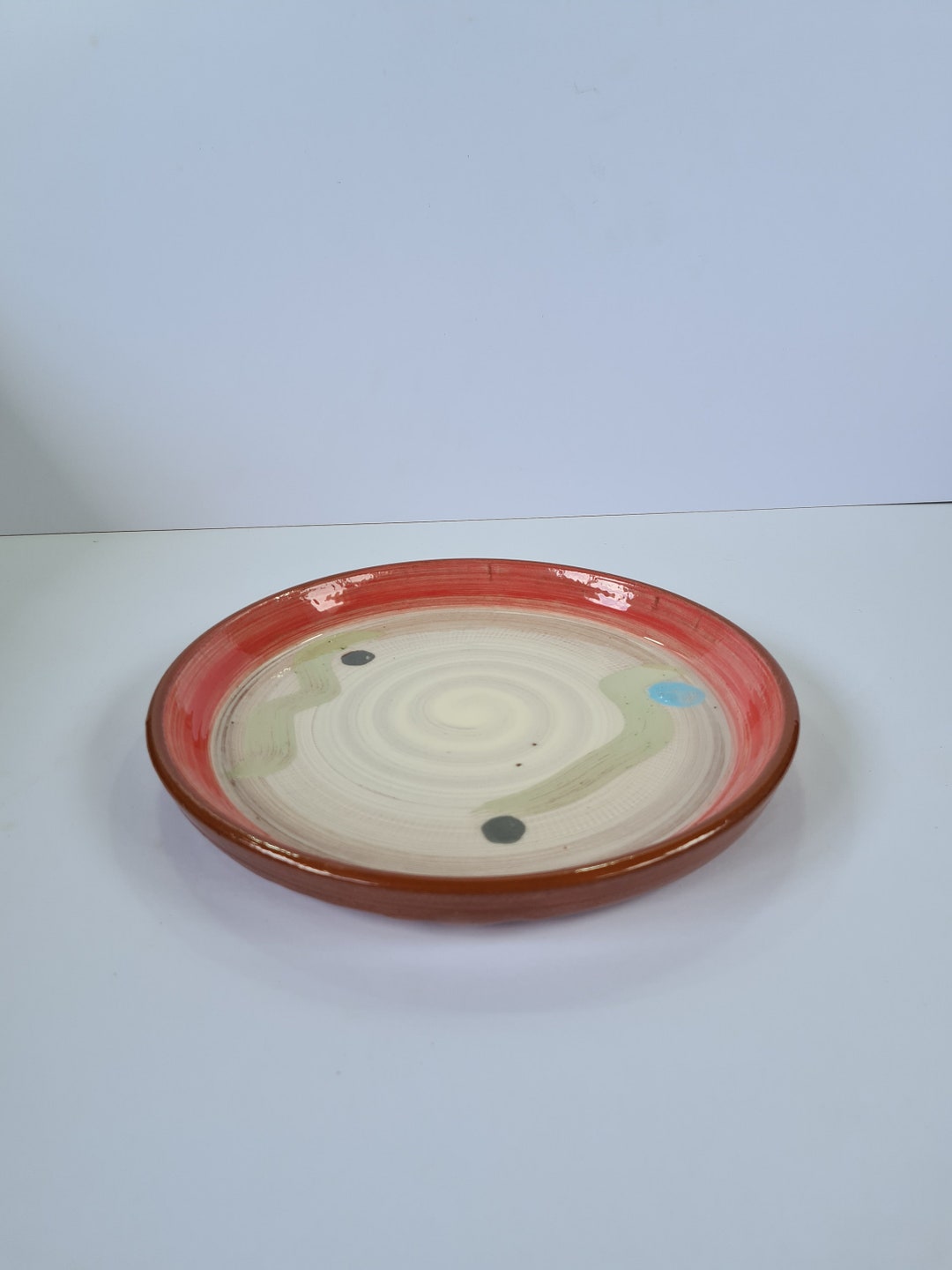 Medium Size Coupe Terracotta Slipware Dinner Plate, Handcrafted Small ...