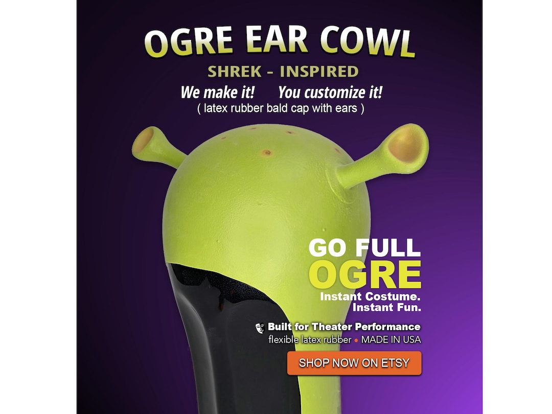 Shrek Inspired Ogre Ear Latex Cowl for Theater, Cosplay, Halloween 21 ...