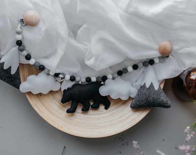 Monochrome Pram Garland Stroller Chain Unisex Baby Rattle Baby Shower ...