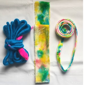 Hand Spun Yarn, Fibre Kit, Chunky Yarn, Hand Dyed Fibre, Velvet Ribbon ...