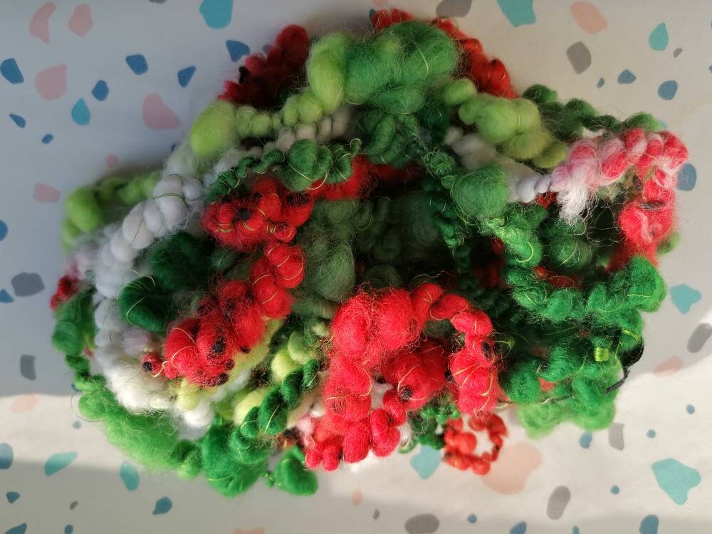 Art Yarn WATERMELON Hand Spun Chunky Yarn Weaving - Etsy