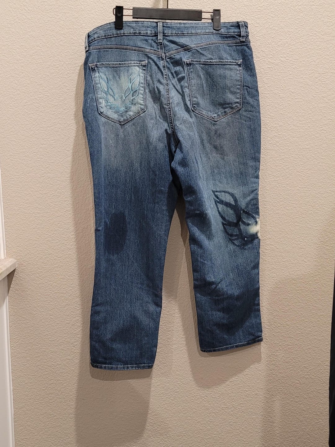 Denim Cropped Jeans With Bleach Distressed Firebird/trans Am 2nd Gen ...