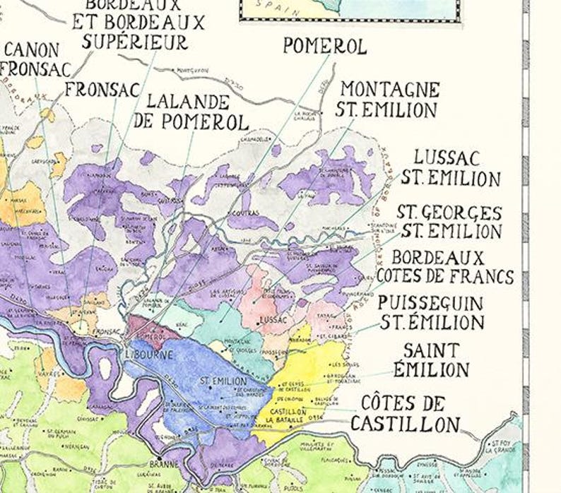 Bordeaux Wine Map - A Guide to the Wines of Bordeaux - Etsy