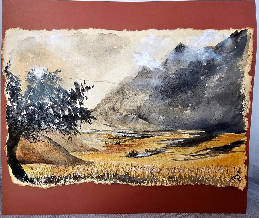 Original Watercolor Painting of A Far Away Place on Burnt Edge ...