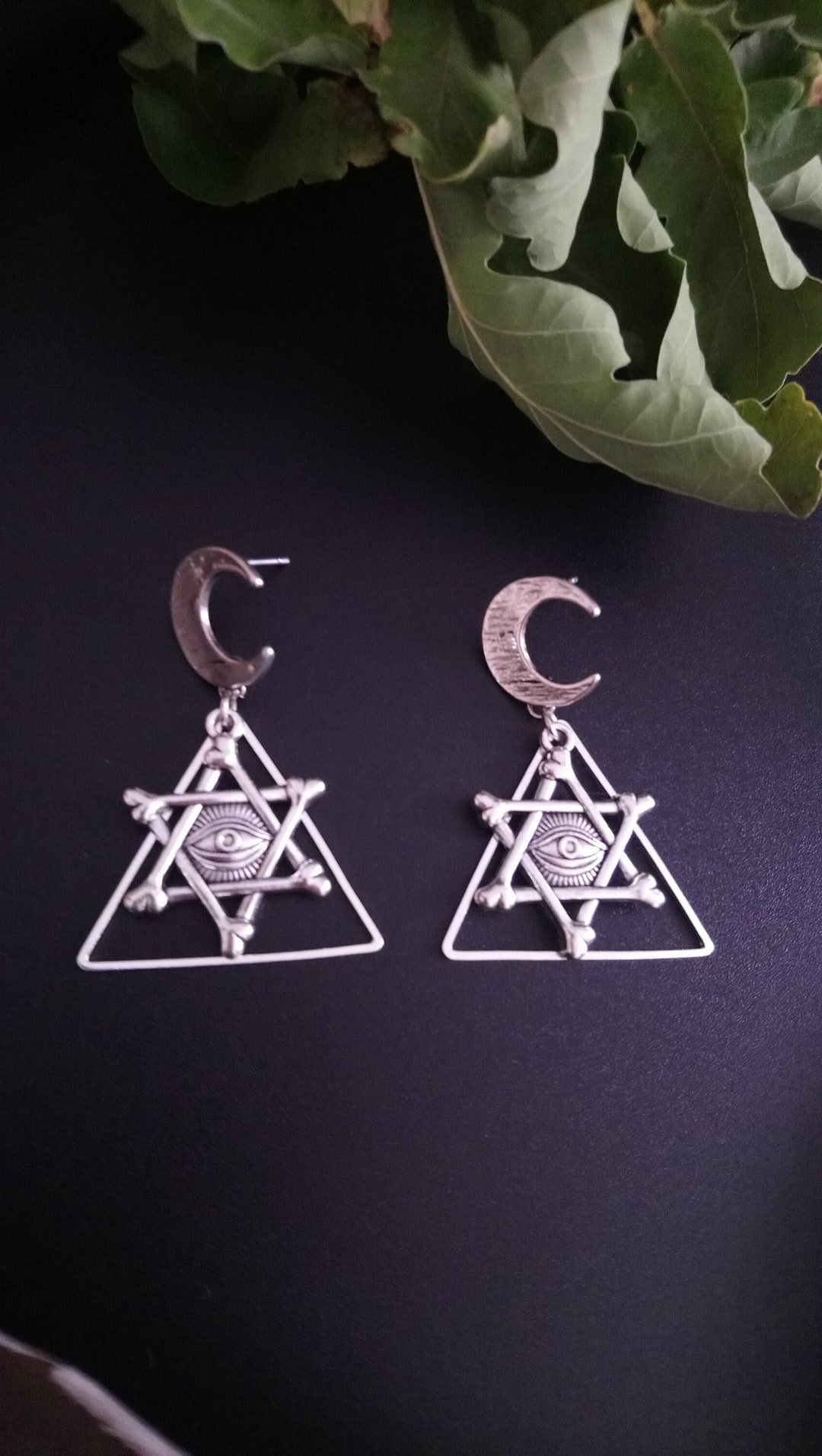 Crescent Moon Pyramid/ Triangle Bones Hexagram Evil Eye Amulet Drop ...