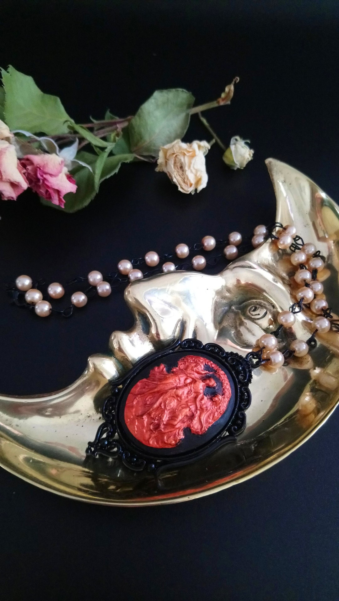 Dancing Witches Coven Black Cameo and Faux Pearl Statement Necklace - Etsy