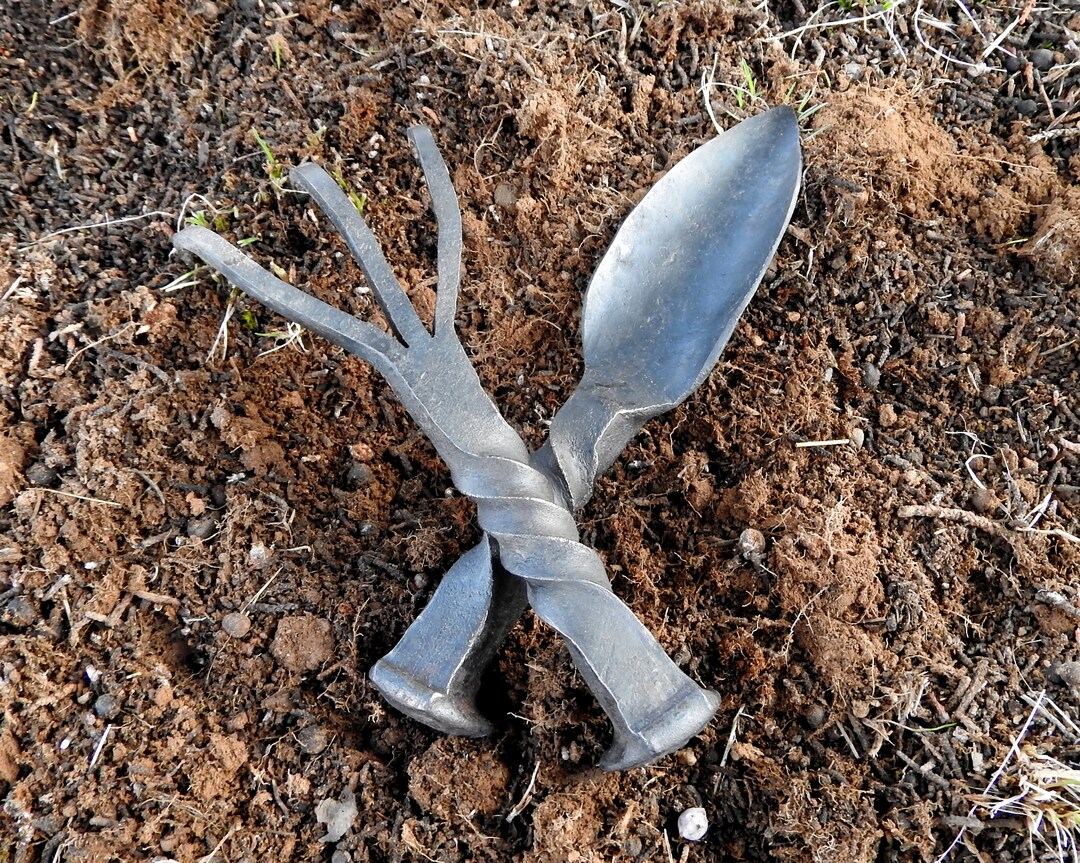 Hand Forged Metal Garden Tool Set, Unique Trowel and Rake Gift for ...