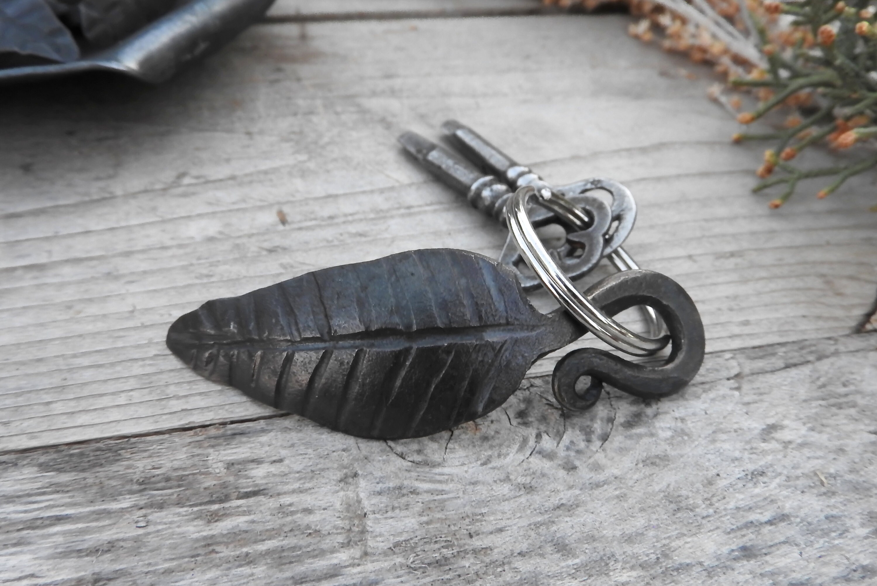 Hand Forged Iron Leaf Keychain Gift for Nature Lover Gift | Etsy