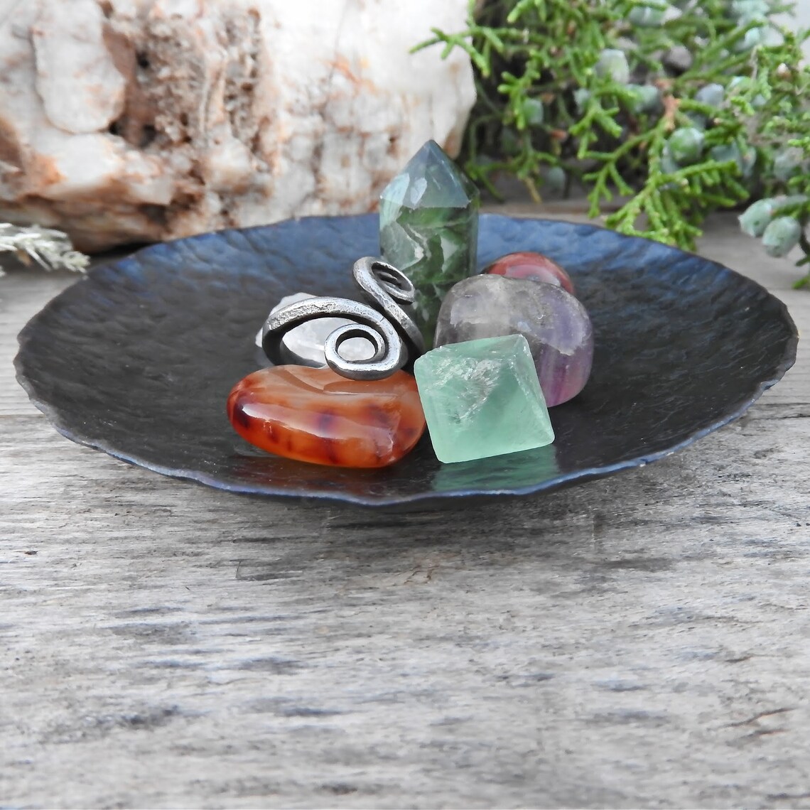 Hand Forged Hammered Round Metal Jewelry Dish Key Dish - Etsy