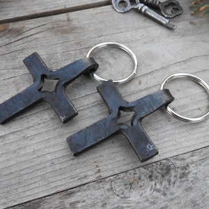 Metal Cross Keychain, Hand Forged Cross, Gift for Him, Blacksmith Item ...