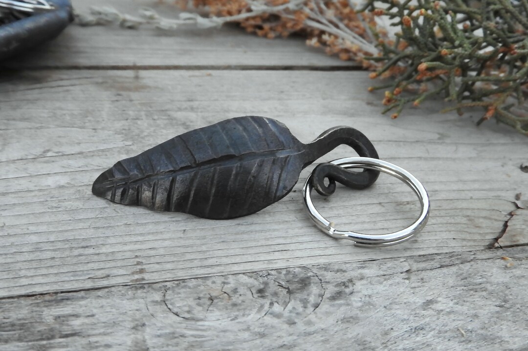 Hand Forged Iron Leaf Keychain, Gift for Nature Lover, Gift for Him ...