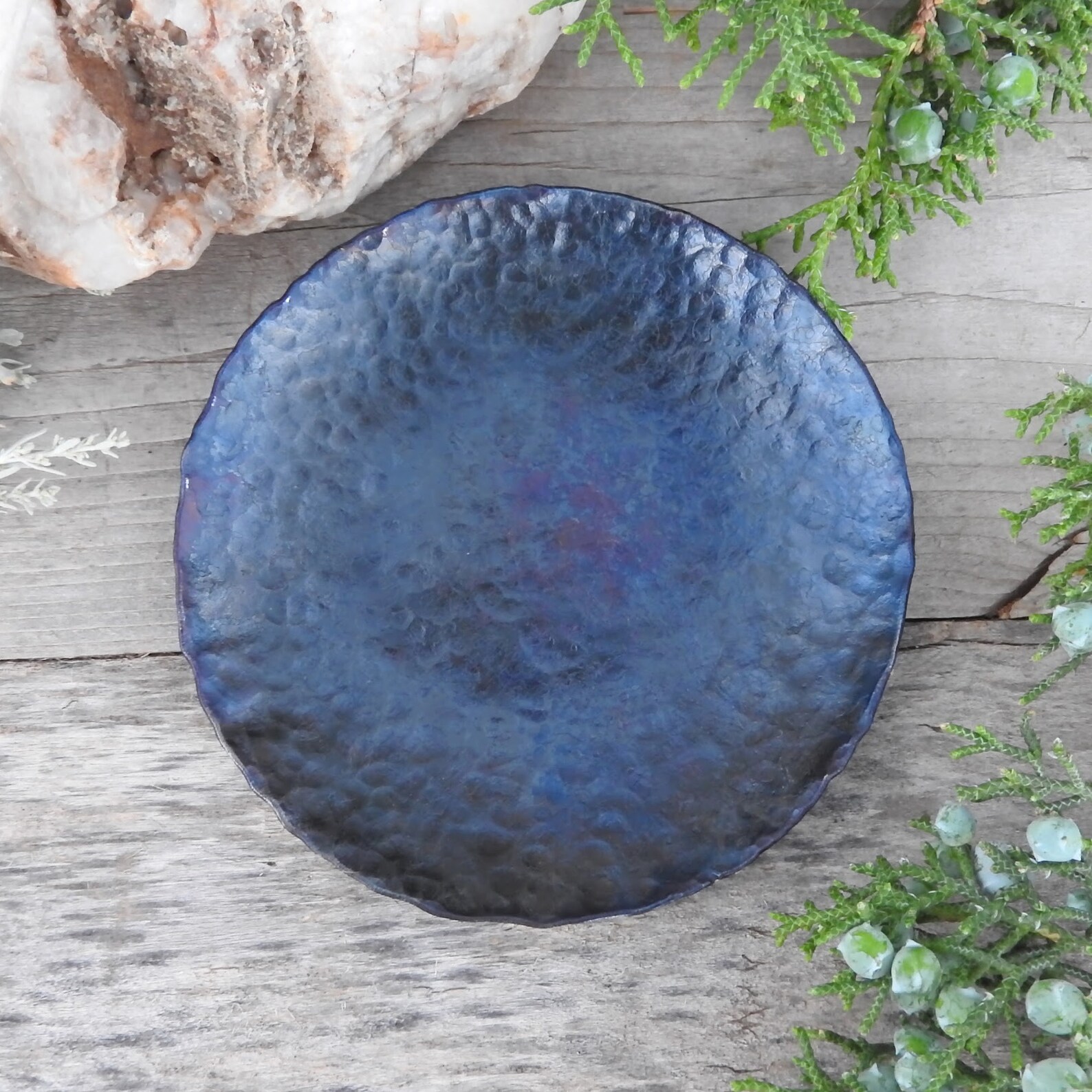 Hand Forged Hammered Round Metal Jewelry Dish Key Dish - Etsy