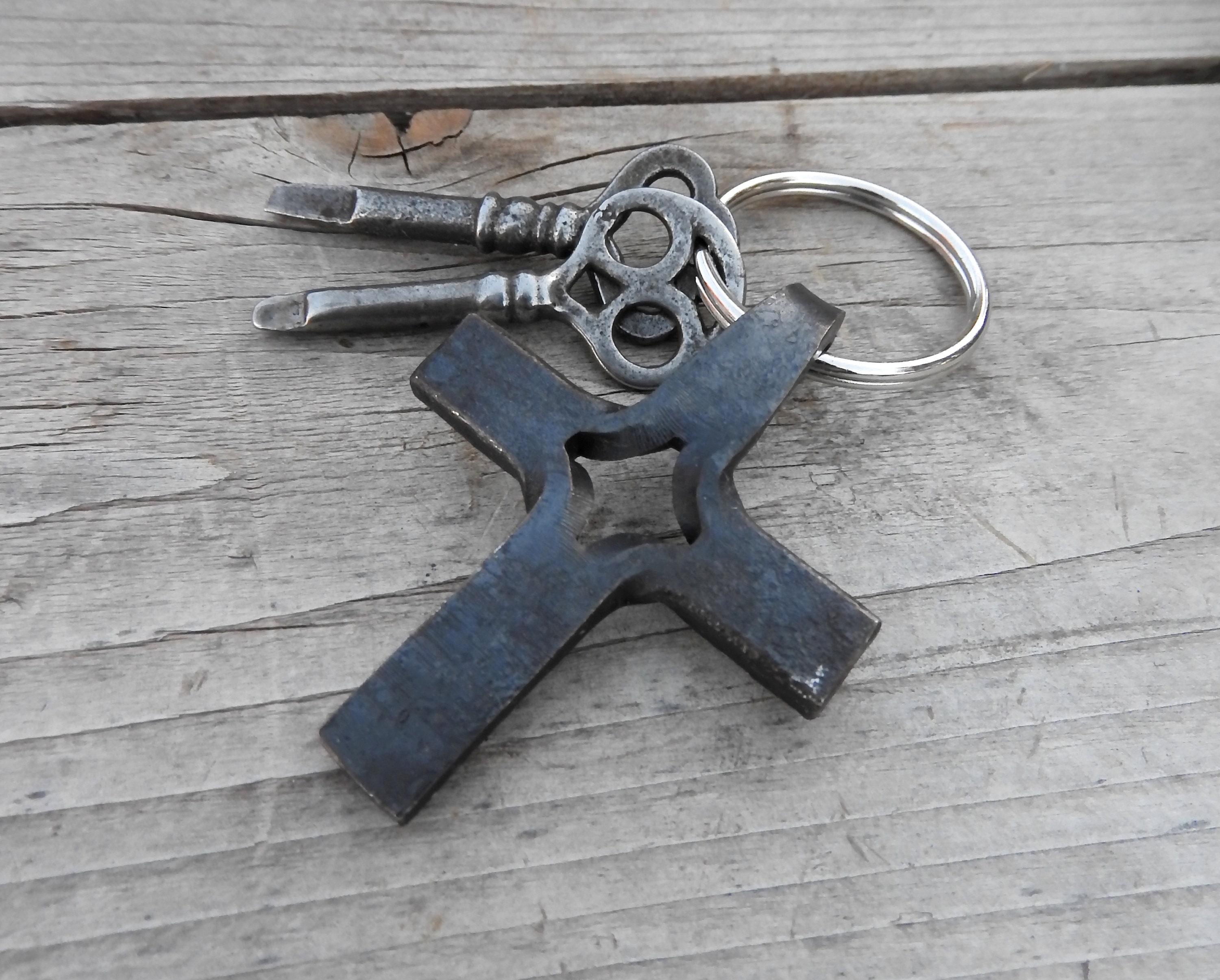Metal Cross Keychain, Hand Forged Cross, Gift for Him, Blacksmith Item ...