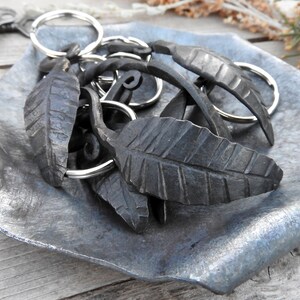 Hand Forged Iron Leaf Keychain, Gift for Nature Lover, Gift for Him ...