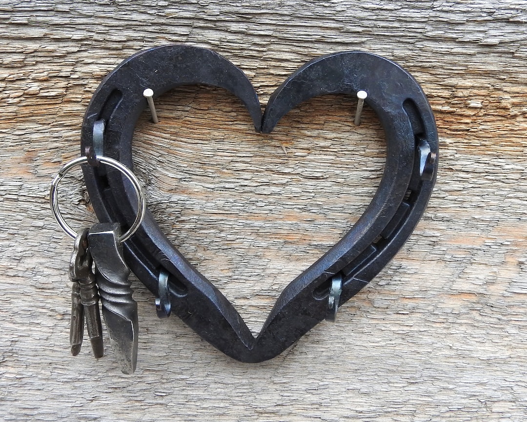 Heart Wall Key Hanger, Hand Forged Horseshoe Heart, Key Holder ...