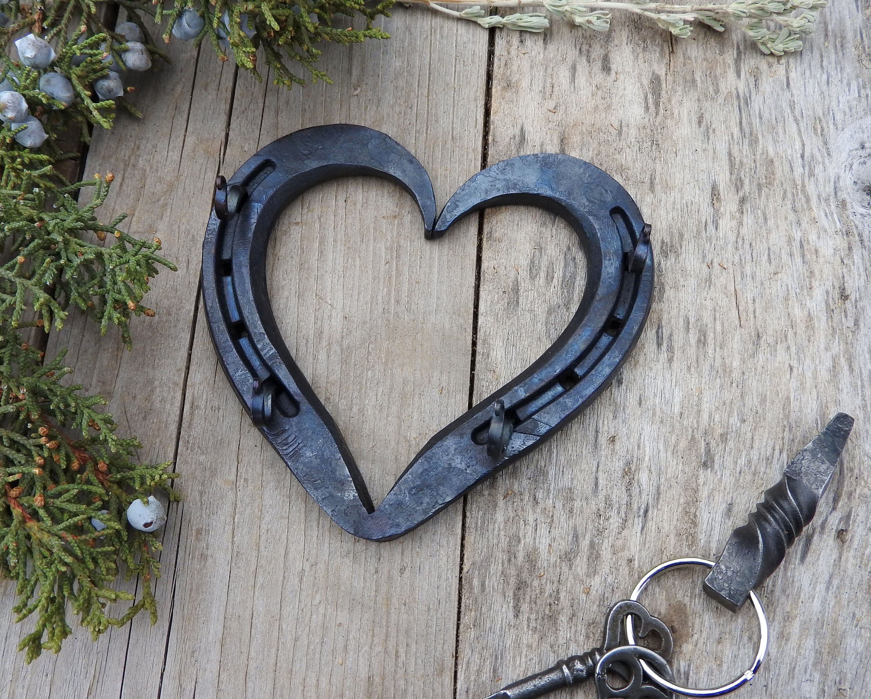 Heart Wall Key Hanger, Hand Forged Horseshoe Heart, Key Holder ...