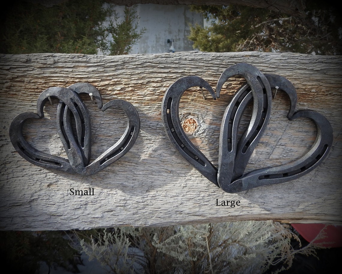 Hand Forged Linked Large Horseshoe Hearts Rustic Metal Heart - Etsy