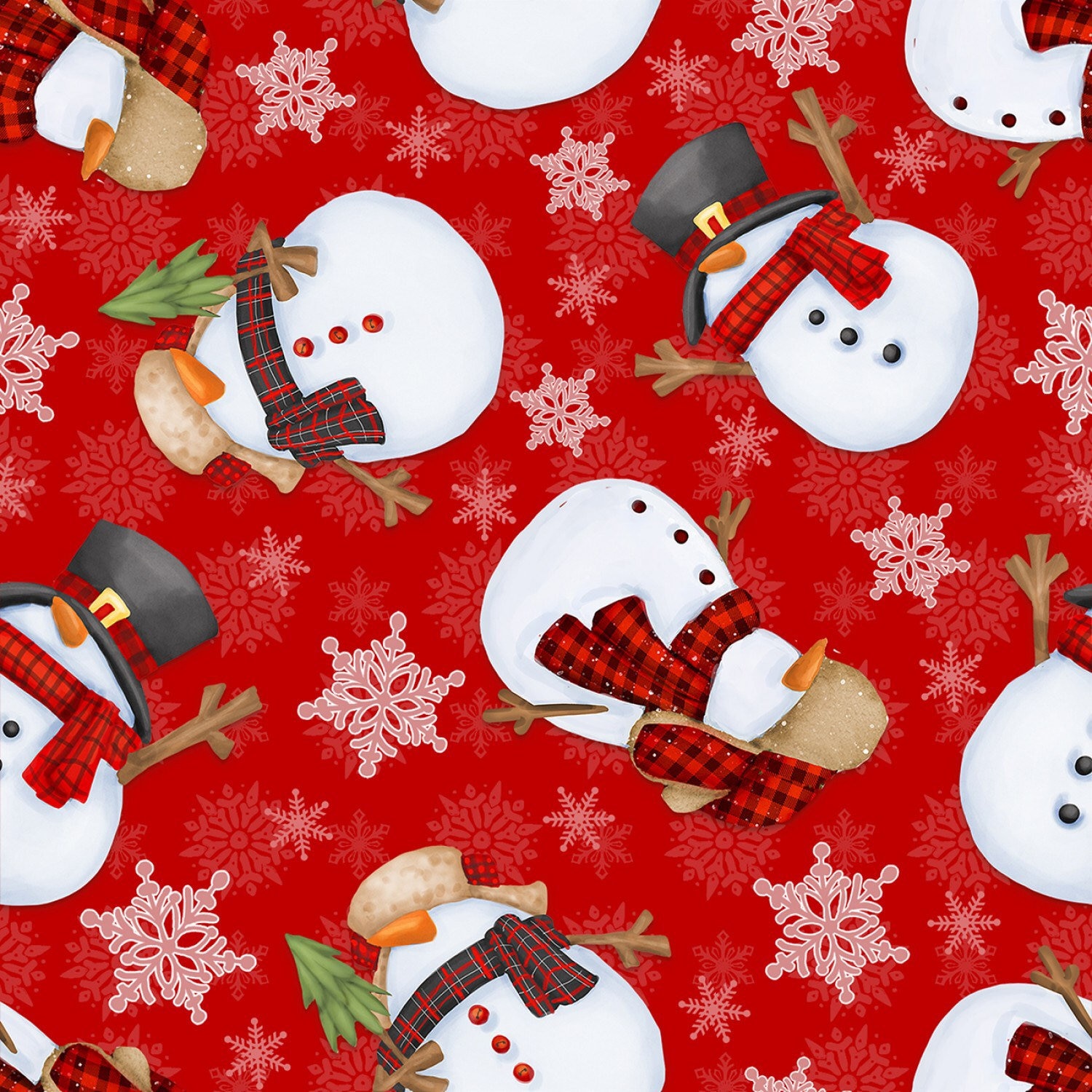 F9272-88 - Red Tossed Snowmen Flannel Flannel Gnomies by Shelly ...