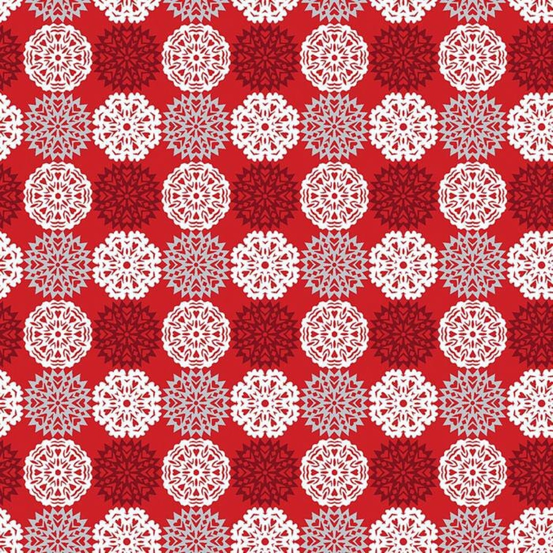 04586-10 Paper Cut Flakes Red Cotton Fabric Let It Snow Collection From ...