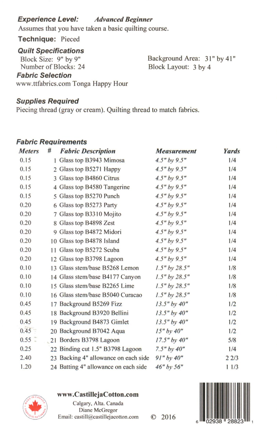 Happy Hour Quilt Pattern From Castilleja Cotton PAPER - Etsy