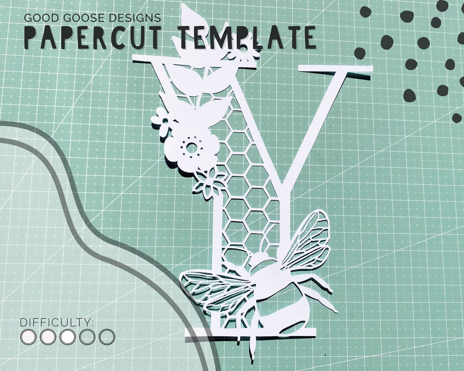 Letter Y Papercut Template Bee Honeycomb Flowers PDF PNG - Etsy