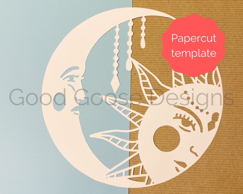 Sun and moon papercutting template Beginners papercut design | Etsy