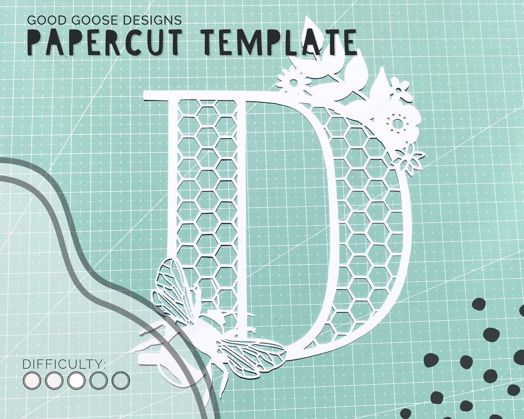 Letter D Papercut Template - Bee Honeycomb Flowers | for Personal Use ...