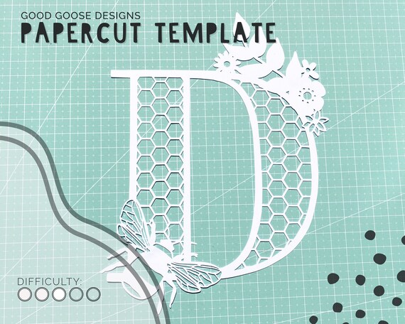Letter D Papercut Template Bee Honeycomb Flowers for | Etsy