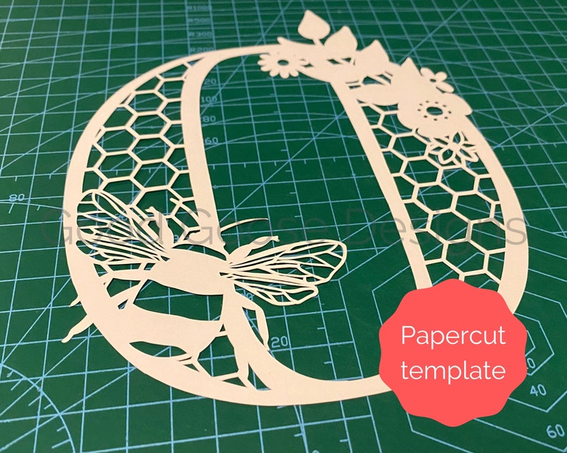 Letter O papercut template bee honeycomb flowers | Etsy