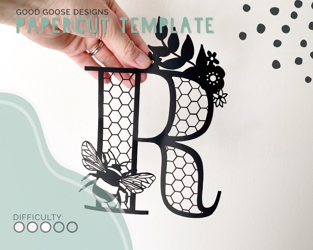 Letter R Papercutting Template- Bee Honeycomb Flowers | PDF, SVG & PNG ...