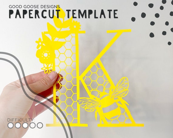 Letter K papercut template honeycomb bee flowers | Etsy