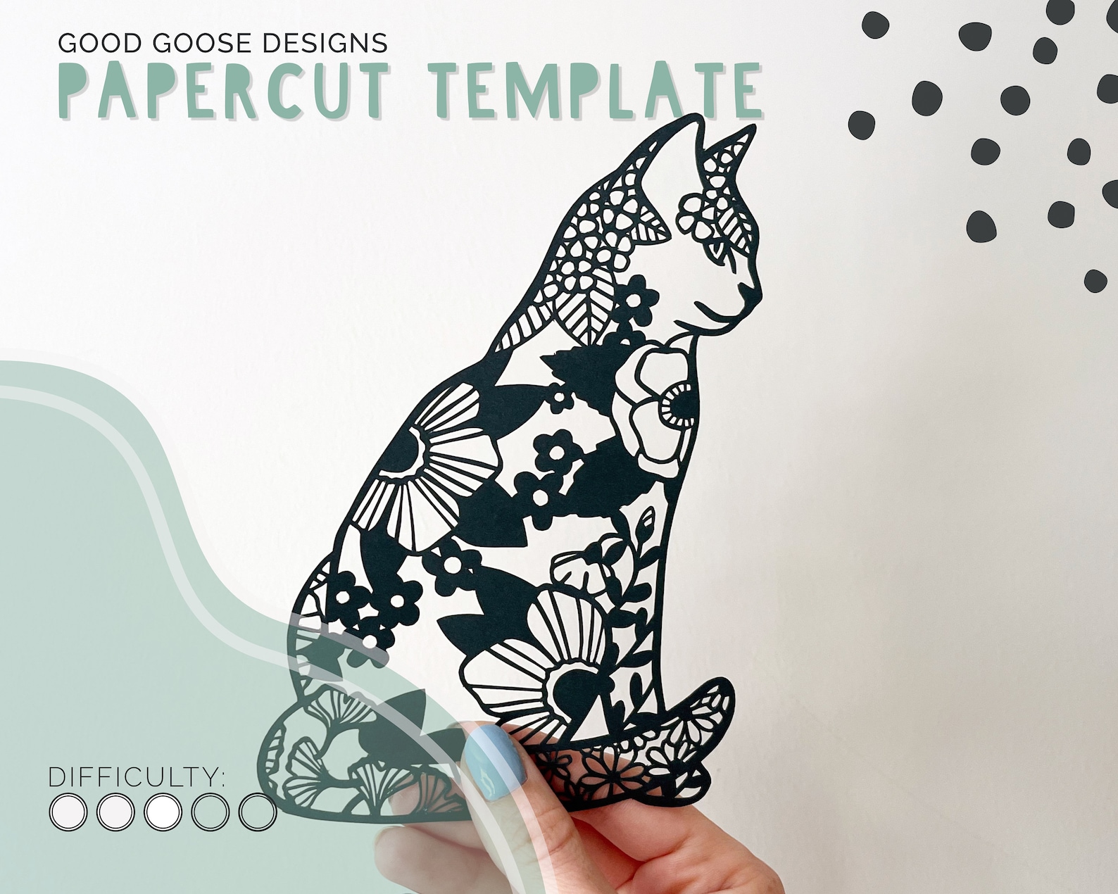 Floral Cat Papercutting Template for Personal Use Only - Etsy