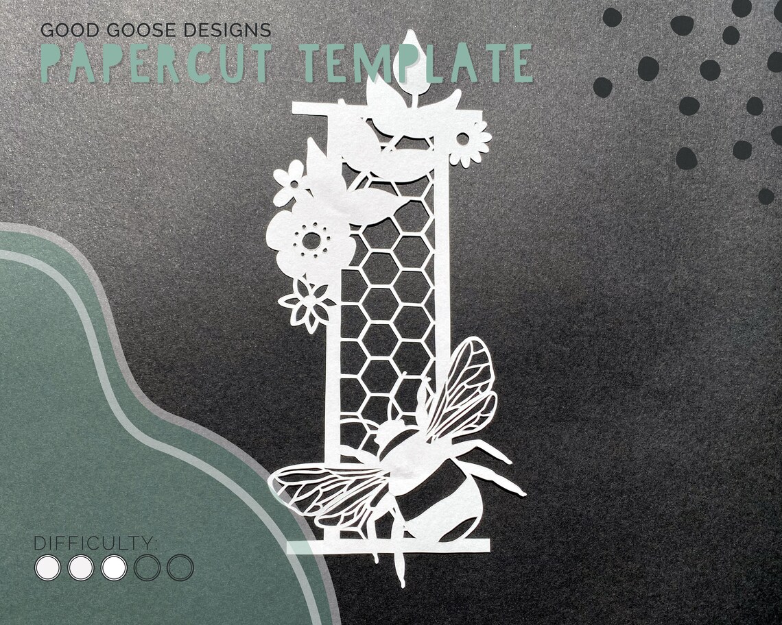 Letter I Papercut Template Bee Honeycomb Flowers PDF SVG - Etsy