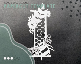 Letter H Papercut Template Bee Honeycomb Flowers PDF SVG - Etsy