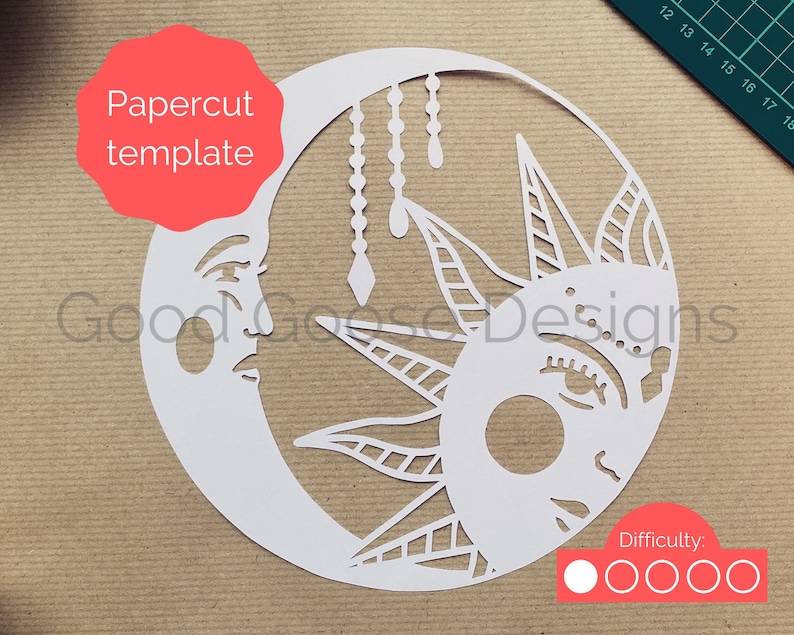 Sun and moon papercutting template Beginners papercut design | Etsy