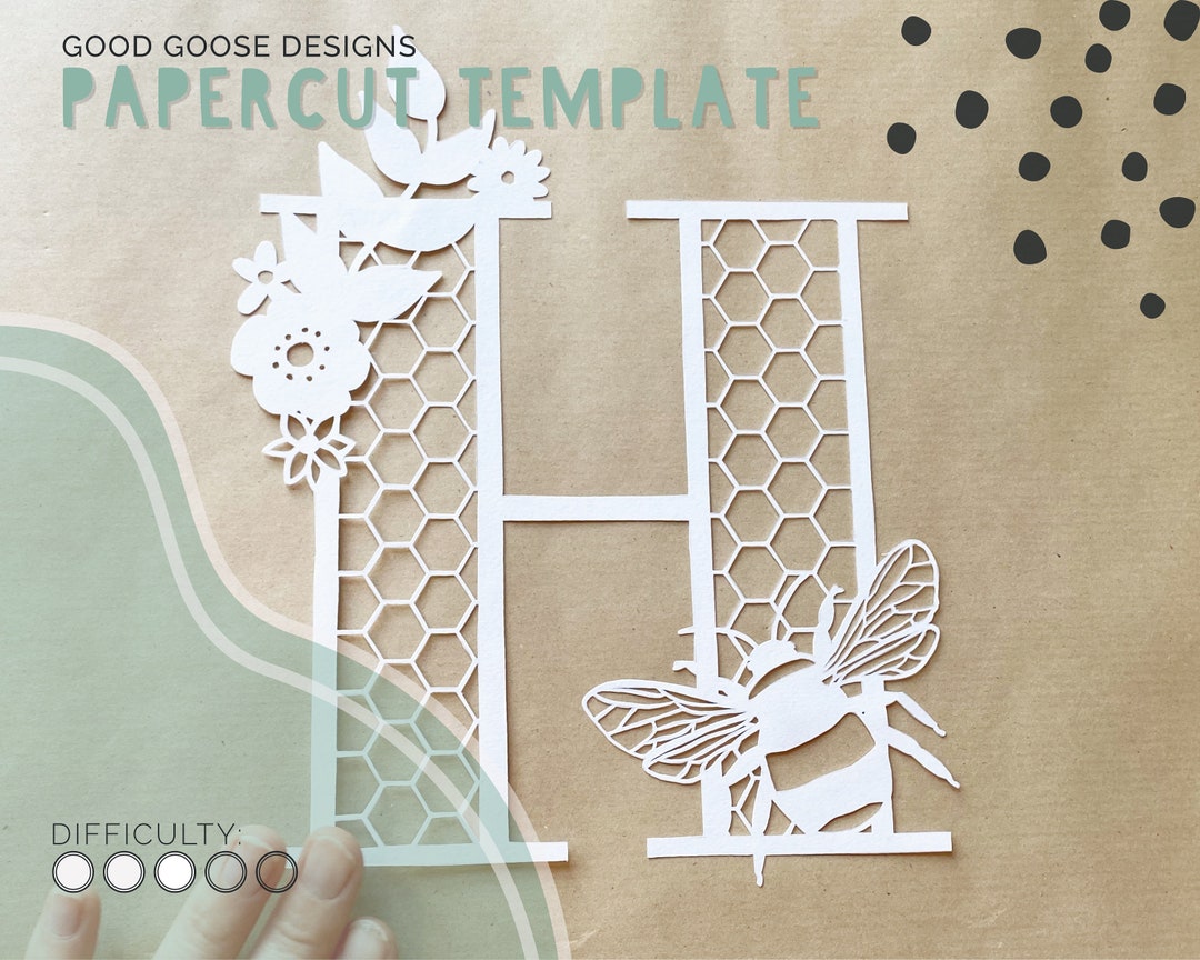 Letter H Papercut Template - Bee Honeycomb Flowers | PDF, SVG & PNG - Etsy