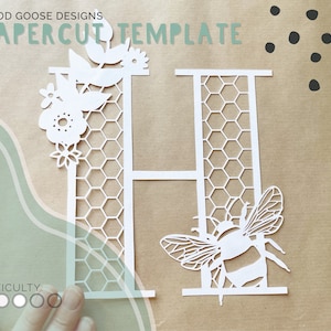 Letter H Papercut Template - Bee Honeycomb Flowers | PDF, SVG & PNG - Etsy