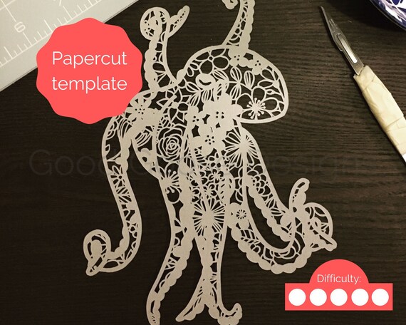 Floral octopus Papercutting template for personal use only | Etsy