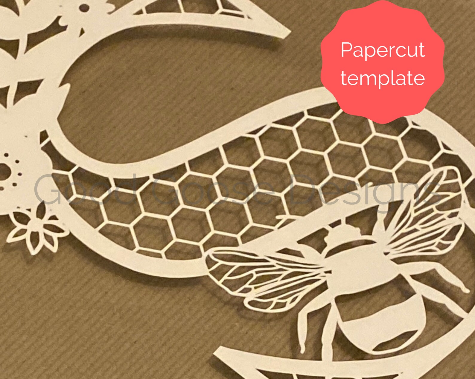 Letter S papercutting template bee honeycomb flowers | Etsy